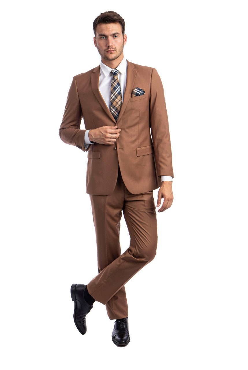 Two Button Caramel Slim Fit Suit – Flex Suits