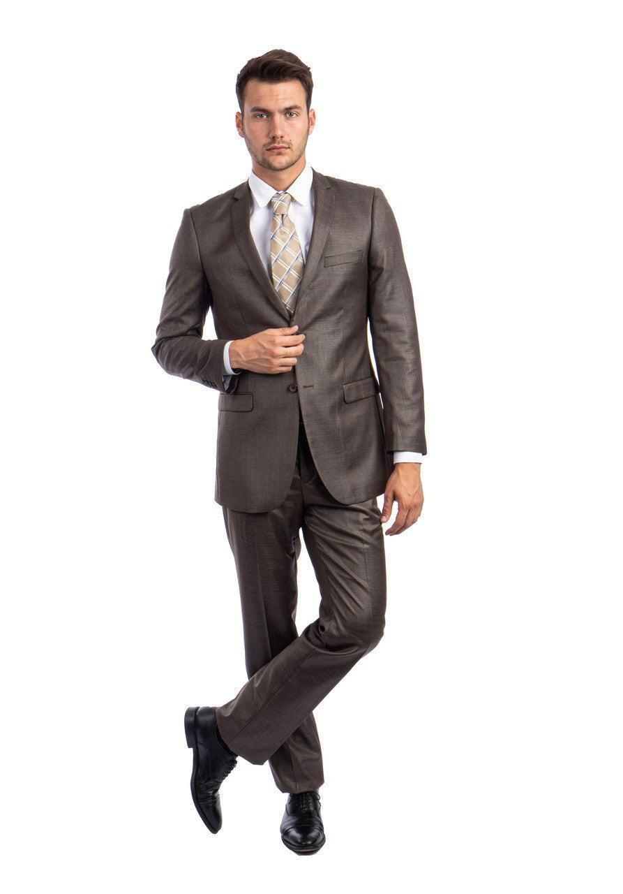 Men's Cocoa Slim Fit Sharkskin Suit- Two Button Suits – Flex Suits