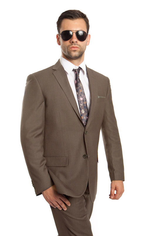 Men's Olive Green 100% Wool Stripe Suit-Men Pinstripe Suits – Flex Suits